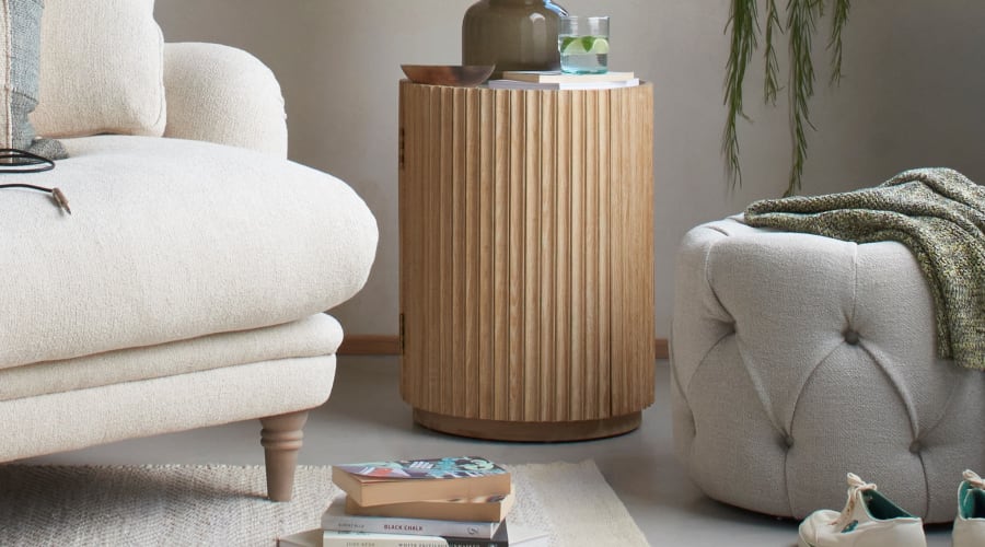 Bobbin Side Table in Whitewashed Oak | Oak Stone Top Bedside Table | Loaf