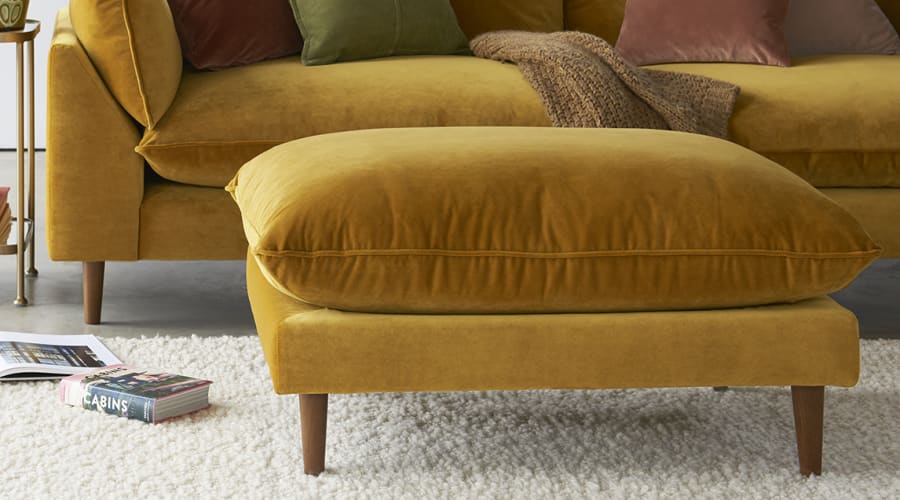 Slow Riser Footstool | Filled Cushion Upholstered Retro Footstool | Loaf