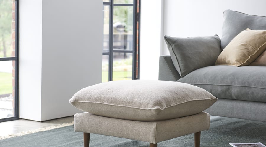 Slow Riser Footstool | Filled Cushion Upholstered Retro Footstool | Loaf