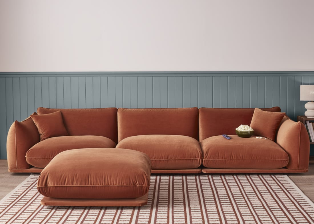 Blockbuster Modular Sofa + Footstool | Upholstered Modular Corner Sofa ...