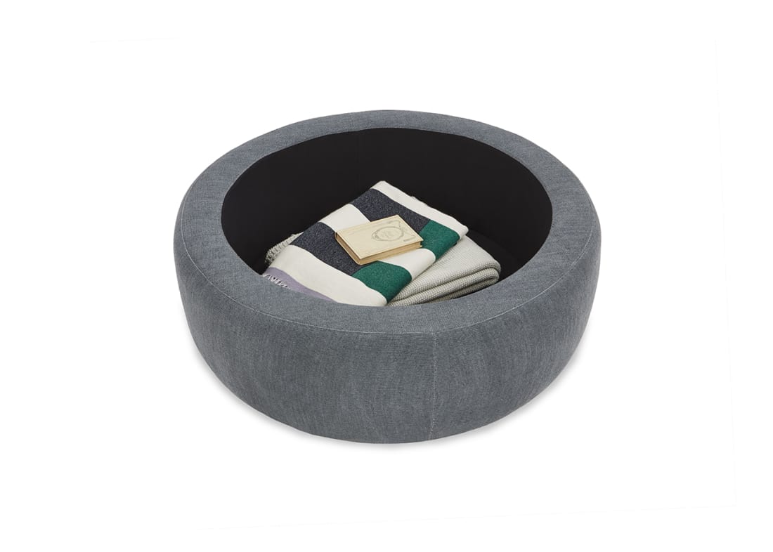 Pot Pie Storage Footstool | Upholstered Round Storage Ottoman | Loaf